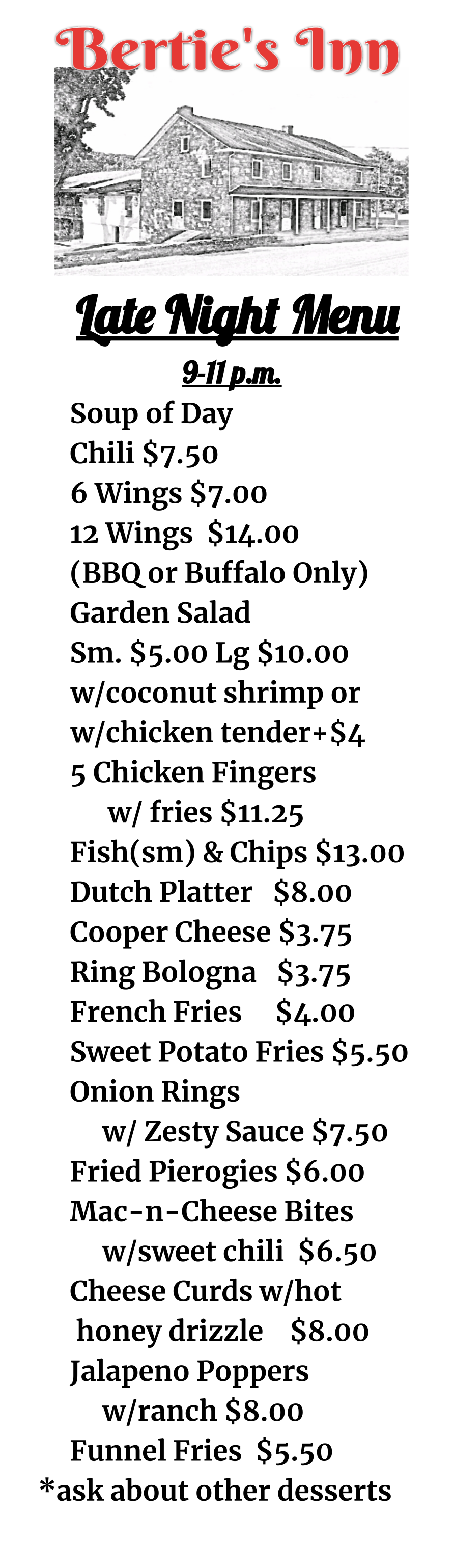 Menu – The New Bertie's Inn